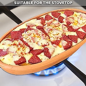 Handmade Oval Clay Pan Set of 2, Lead-Free Terracotta Pots for Cooking Fishes, Meat, Vegetables, or Mushrooms, Unglazed Earthen Pottery Cookware Suitable for Stovetop and Oven-Cooking (Large 12.2 in)