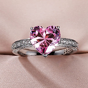 Psiroy 925 Sterling Silver Plated Simulated Pink Topaz Heart Promise Ring for Women Size 7