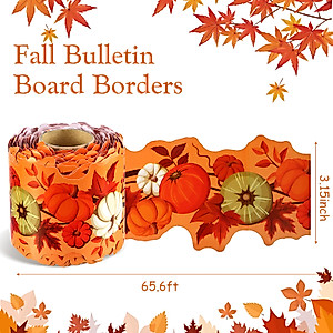 Cholemy 65.6 ft Bulletin Board Borders Fall Bulletin Border Decoration Halloween Bulletin Board Borders Fall Classroom Decoration for Halloween Thanksgiving Classroom (Pumpkin, Maple Leaf)