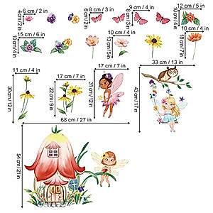 decalmile Fairy Mushroom Wall Stickers Butterfly Fairy Flowers Wall Decals Girls Bedroom Kids Room Baby Nursery Wall Decor