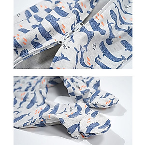 Teach Leanbh Baby Boys Girls Footed Pajamas with Mittens Cotton Long Sleeve 2 Way Zipper Romper Jumpsuit Sleep and Play 0-12 Months (Pink stripes/Cat, 0-3 Months)