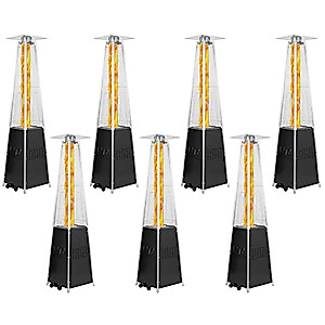 PIONOUS Patio Strong 48,000 BTU Black Glass flame tube Pyramid Heater with Cover and Wheels for Garden, Residential, Commercial, Yard, Indoor, Outdoor - 7 Set