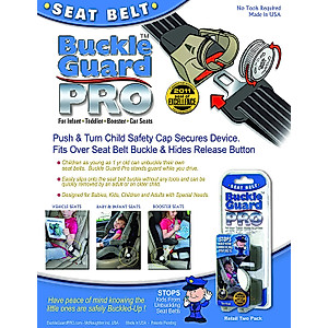 Buckle Guard Seat Belt Button Cover (Black 2 Pack) Deters Kids and Disabled Adults from Opening Their Seat Belt Buckles While Riding in a Motorized Vehicle, Works Best on Buses, Commercial Vans