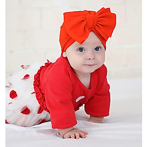 Cinaci 8 Pack Solid Big Knotted Hair Bow Large Bowknot Knot Beanie Turban Hats Caps Headwraps for Baby Girls Infants Toddlers Kids