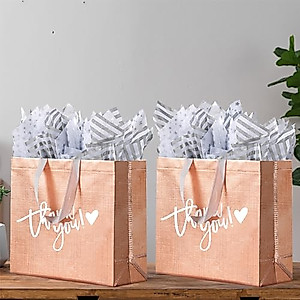 SHIPKEY 10 Pack Rose Gold Grocery Bags with Tissue Paper, 12.5x4.7x11 Inches Thank You Shopping Bags, Water-proof Packing Bags for Christmas, Easter Day, and Weddings (32x12x28 cm)