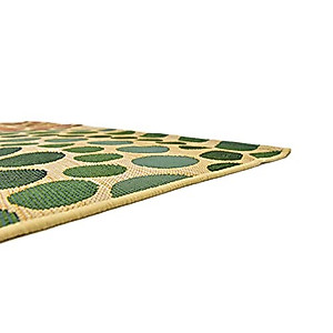 Unique Loom Modern Collection Geometric, Abstract, Circles, Colorful, Indoor and Outdoor Area Rug, 5 ft 3 in x 8 ft, Beige/Blue