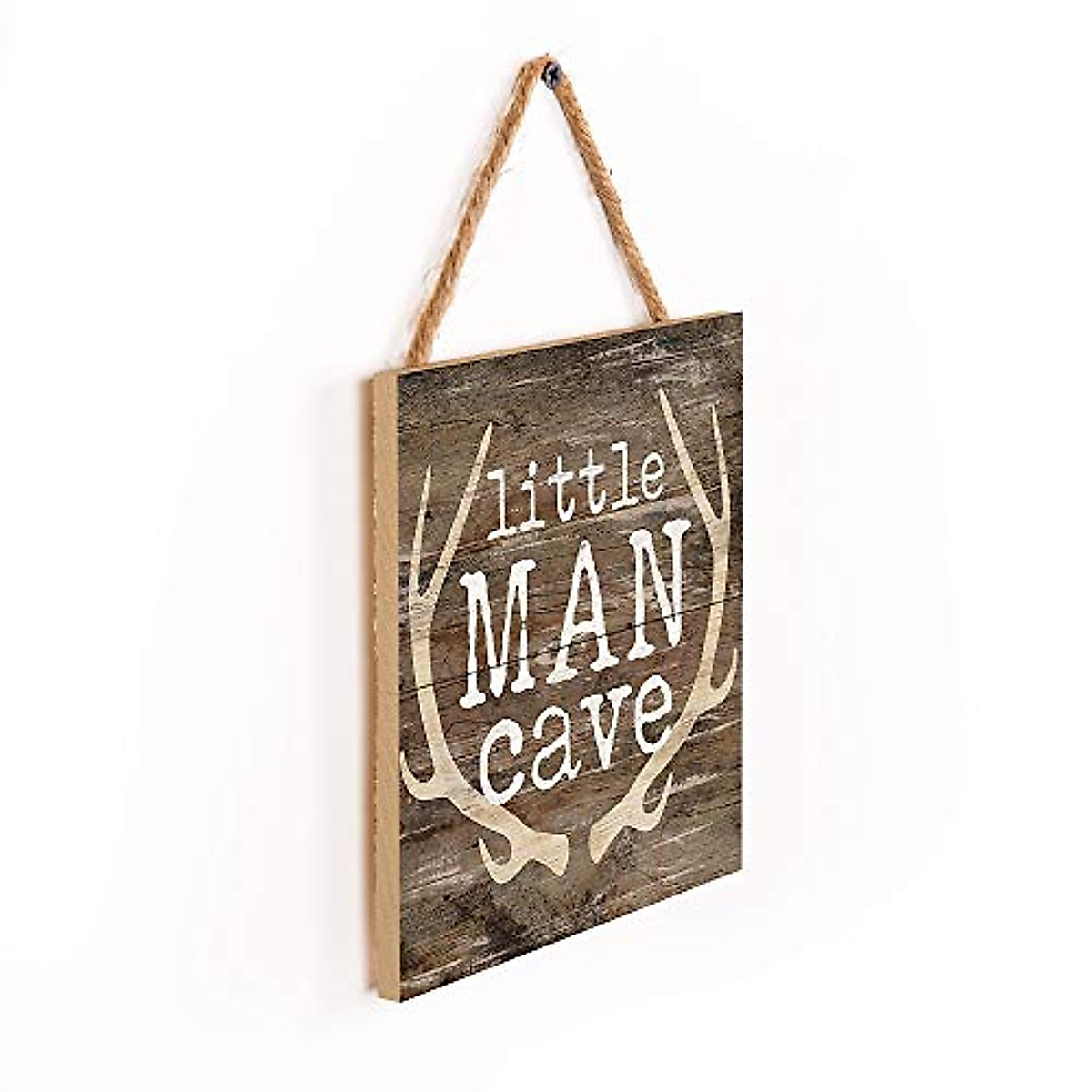P. Graham Dunn Rustic Brown 7 x 7 Inch Wood Pallet Wall Hanging Sign, Little Man Cave Antlers