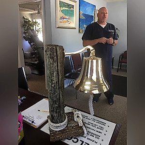 Enormous Wall Hanging Ship Bell with Rope Polished Dinner Bell Tip Bell Indoor/Outdoor Nautical Decoration Bells Variety with Mounting Hardware Bracket Ship Boat Maritime Decor (10" Brass)