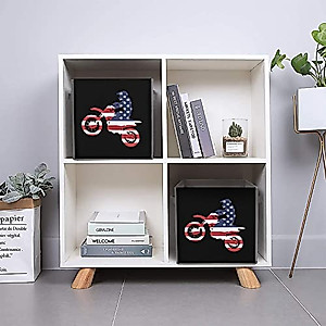 US Flag Dirtbike Motocross Large Cubes Storage Bins Collapsible Canvas Storage Box Closet Organizers for Shelves