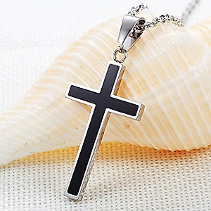 Honeystore Unisex Titanium Steel Rolo Chain Crucifix Cross Pendant Easter Prayer Necklace Length 20.86 inches