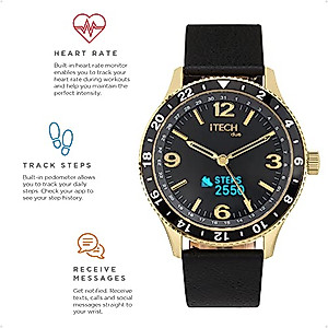 Itech Duo Smartwatch Fitness Tracker Step Counter Sleep Monitor Connected GPS Notifications for Women & Men up to 10 Day Battery Compatible w Android & iOS (Black), ITD3674G01I-D02