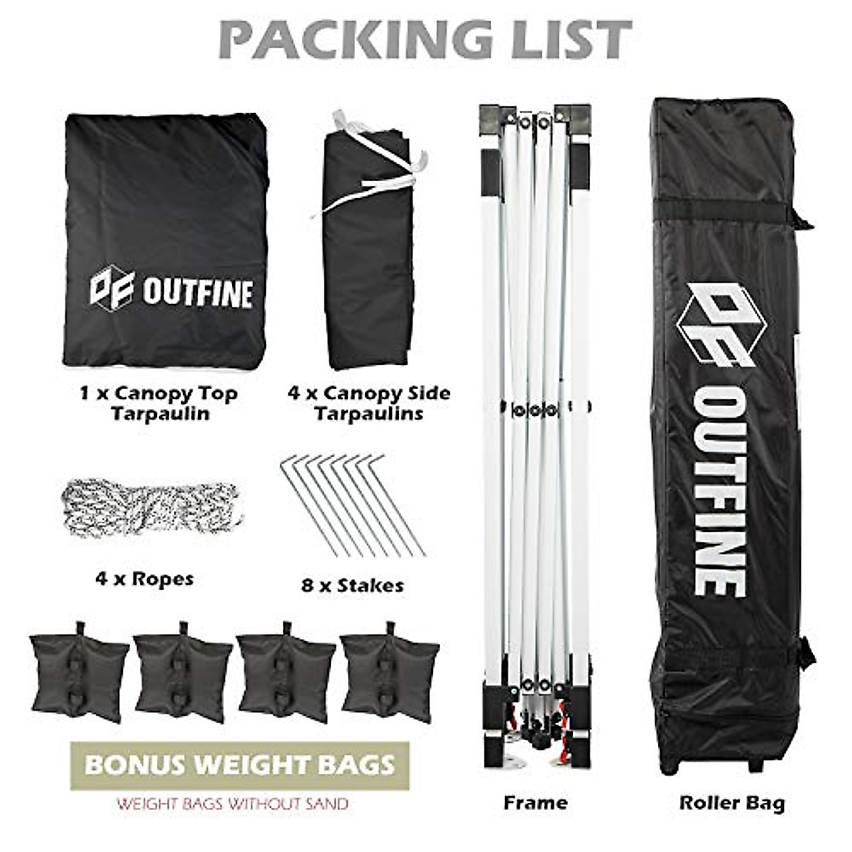 OUTFINE Canopy 10'x10' Pop Up Commercial Instant Gazebo Tent, Fully Waterproof, Outdoor Party Canopies with 4 Removable Sidewalls, Stakes x8, Ropes x4 (Black, 10 * 10FT)