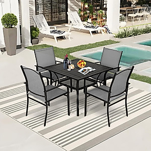 Incbruce 5 Pieces Patio Dining Set, Outdoor Dining Set of 4 Textilene Chairs and Rectangle Table with Umbrella Hole for Backyard, Garden, and Poolside (Grey)