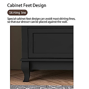 ECACAD Modern Storage Dresser with 6 Drawers, Wood Double Dresser Chest of Drawers with Gold Handles for Bedroom, Living Room, Black (55.11”W x 15.74”D x 31.49”H)