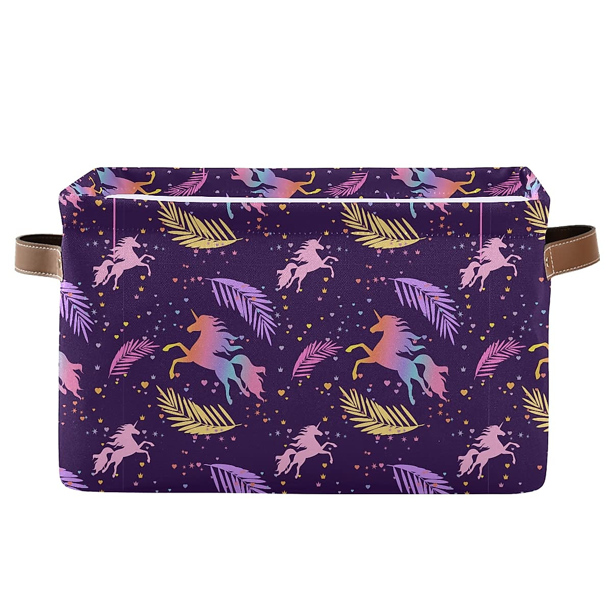 Unicorns Hearts Stars Rectangular Storage Bin Basket with Handles - Nursery Storage, Laundry Hamper, Book Bag, Gift Baskets