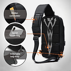 OZUKO Sling Backpack USB Anti-Theft Men'S Chest Bag Casual Shoulder Bag