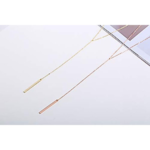 S.J JEWELRY Womens Handmade CZ Simple Delicate 14K Gold Plated/Rose Gold Plated/Silver Plated Lariat Simple Baton Adjustable Y Necklace-Y-Baton-Rose