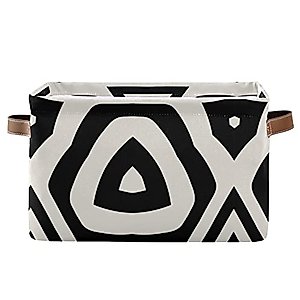 Large Foldable Storage Basket Bohemian Black Flower Storage Bin Canvas Toys Box Fabric Decorative Collapsible Organizer Bag with Handles for Bedroom Home