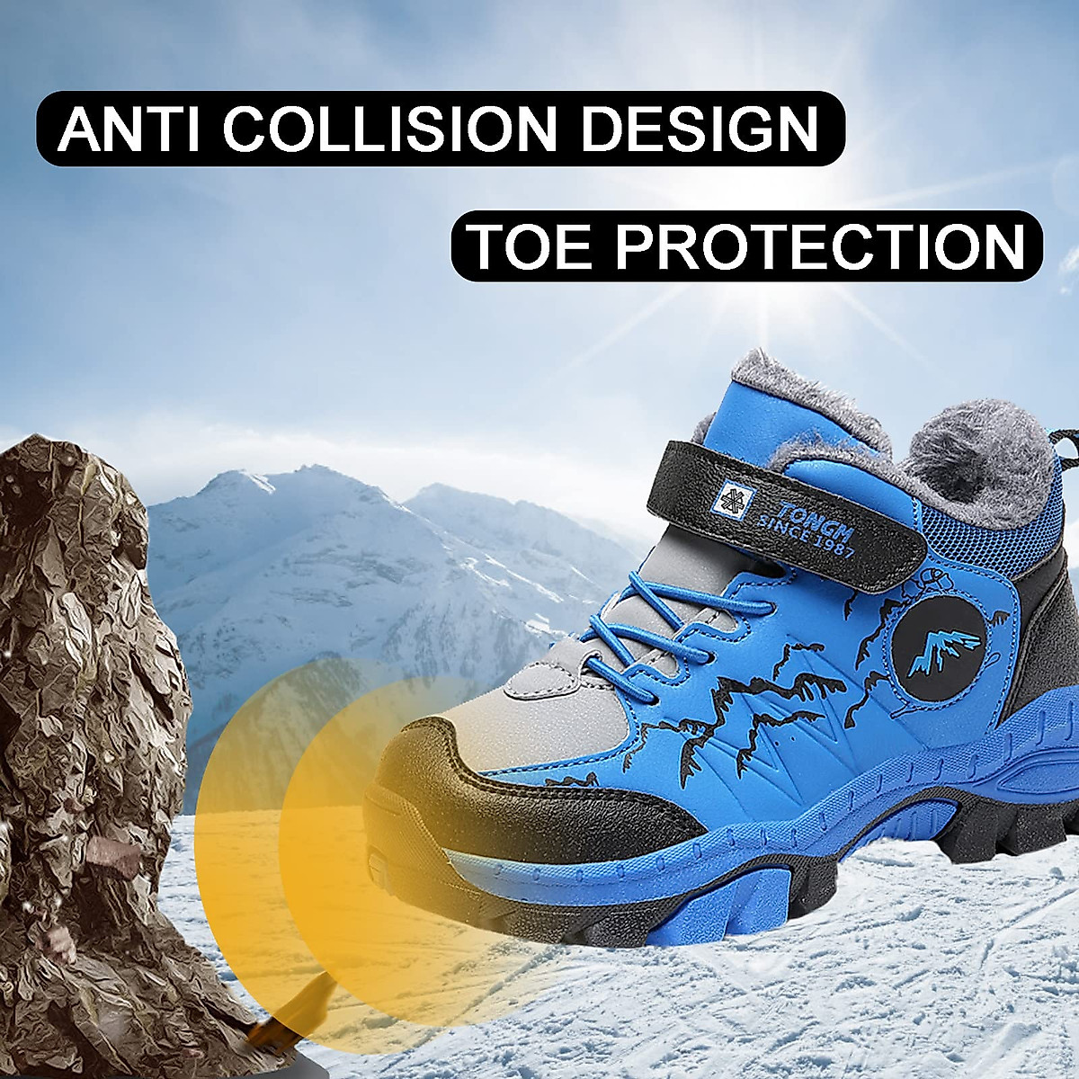 FLIOZY Hiking Boots Winter Warm Boys Snow Boots Non-slip Waterproof Camping Shoes Kids Outdoor Adventure Shoes Walking Climbing Sneaker Blue 36