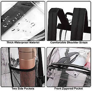 Trail maker Clear Backpack With Reinforced Straps & Front Accessory Pocket - Perfect for School, Security, & Sporting Events (Black) Medium