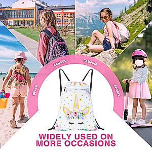 WAWSAM Rainbow Kids Drawstring Backpack - 13" x 18" Sports Gym Bag for Girls Waterproof Beach Swimming Travel Sackpack Birthday Christmas Gift with Zippered Pocket