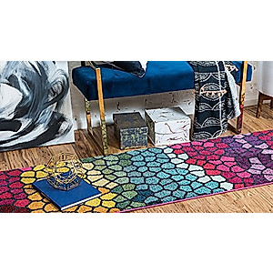 Unique Loom Estrella Collection Geometric, Abstract, Colorful, Modern, Mosaic Area Rug, 2 ft 2 in x 6 ft 7 in, Multi/Blue