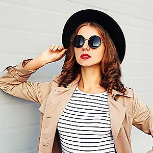 Lanzom Women Lady Retro Wide Brim Floppy Panama Hat Belt Buckle Wool Fedora Hat Fit Size 6 8/7-7 1/4 (01-Khaki, One Size)