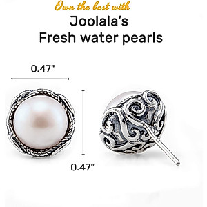 Joolala Circle of serenity – Fresh Water Cultured Round White Pearl in 925 Silver Post and Nut Stud Earrings for Women