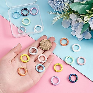 PH PandaHall Spring O Rings, 18pcs 9 Colors 20mm Trigger Round Snap Buckle Dazzling Alloy Spring Keyring Buckle Snap Hooks Connector Rings O Rings Buckles for DIY Keychains Bag Purse Handbag Jewelry