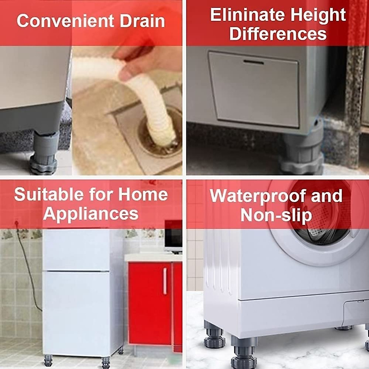 4 Pcs Adjustable Height Washing Machine Support, 2023 New Anti Vibration Pads Non-Slip Heighten Shock and Noise Cancelling Mat for Washer and Dryer Machine Support (Style-A (4 PCS))