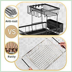 Dish Drying Rack - 2 Tier Dish Drying Rack with Drainboard Set, Large Dish Racks for Kitchen Counter, Dish Drainer Rack with Utensil Holder, Dish Strainers for Kitchen Counter, Black