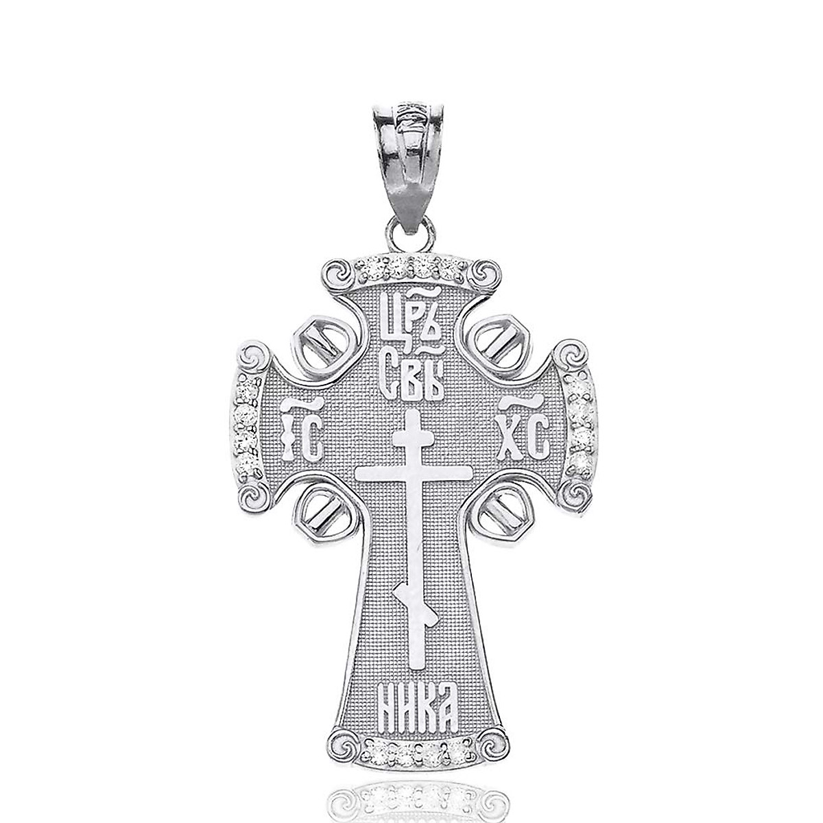 Solid 925 Sterling Silver CZ Eastern Orthodox IC XC NIKA Cross Pendant