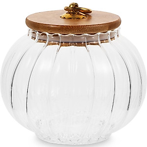 Abaodam 800ml Pumpkin Shaped Glass Food Jar Food Storage Jar with Wood Lid Kitchen Canister Storage Jar for Coffee Beans Nuts Candy Tea Snack