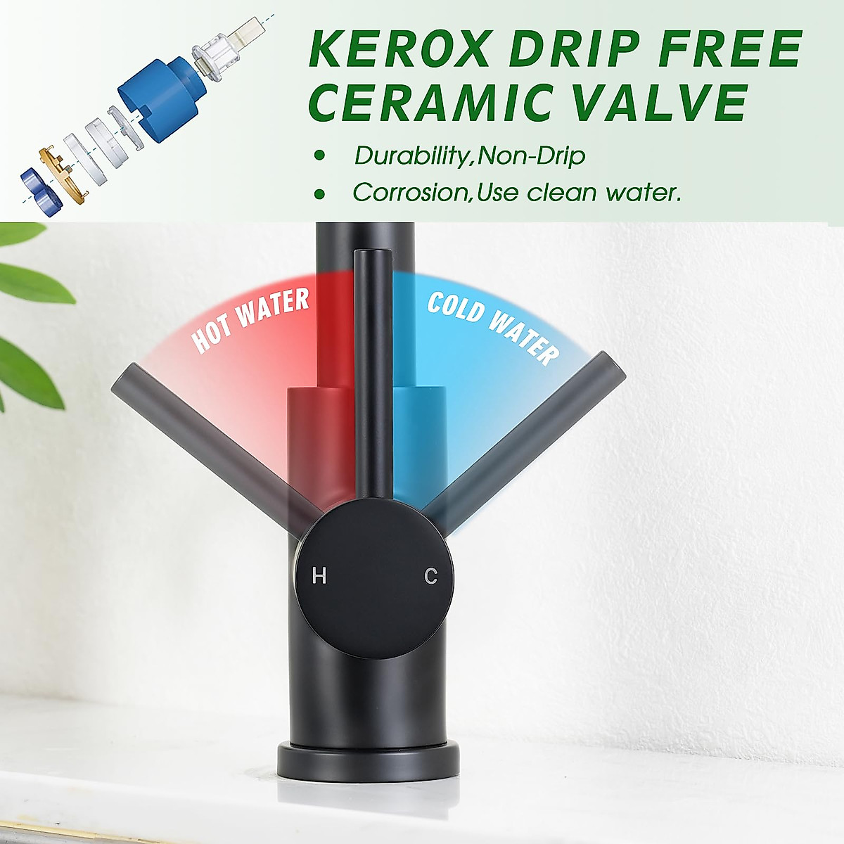 TRYWELL Kitchen Faucets with Pull Down Sprayer Stainless Steel Kitchen Sink Single Handle Utility Modern Black Kitchen Faucet and Deck Plate for Kitchen Bar Camper RV E-64-BK