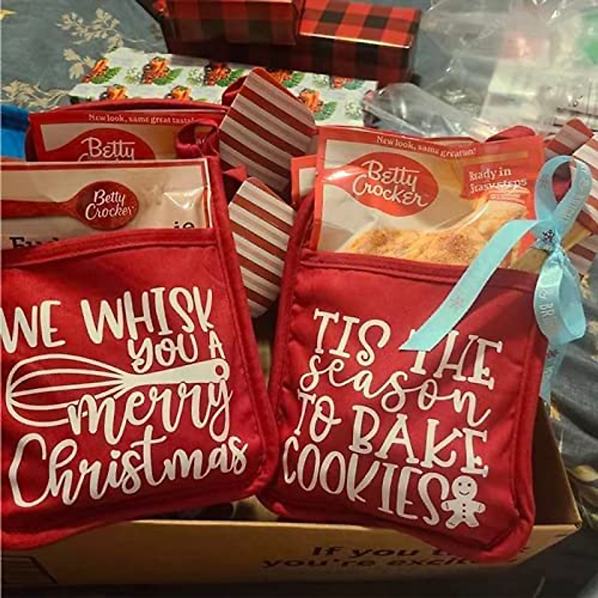 6PCS Christmas Pot Rack Baking Kit,Christmas Oven Mitts Ornament, Christmas Pot Holder Baking Kit,Kitchen Cooking Baking Gift for Friends Coworker Family