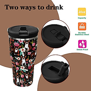 Boston Terrier Tumbler - Vacuum Insulated Double Wall Travel Tumbler - Dog Lovers Gifts for Women - Insulated Coffee Tumblers - Handle and Insulated Flip Straw 20OZ
