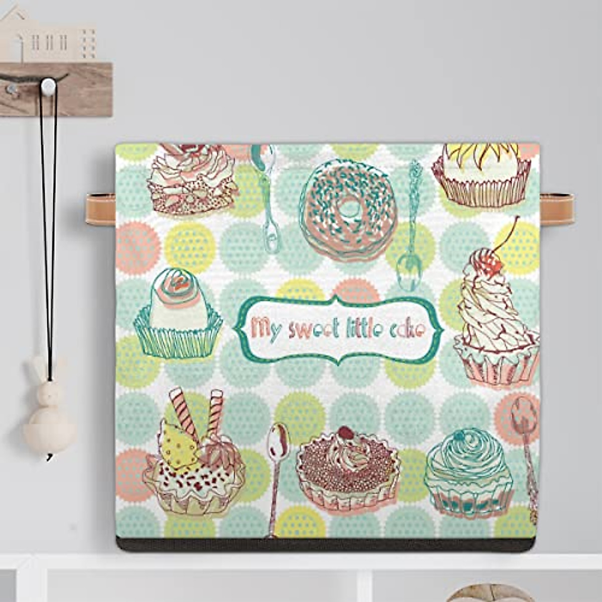 Cake Large Collapsible Storage Bins,Ice Cream Decorative Canvas Fabric Storage Boxes Organizer with Handles,Cube Square Baskets Bin for Home Shelves Closet Nursery Gifts