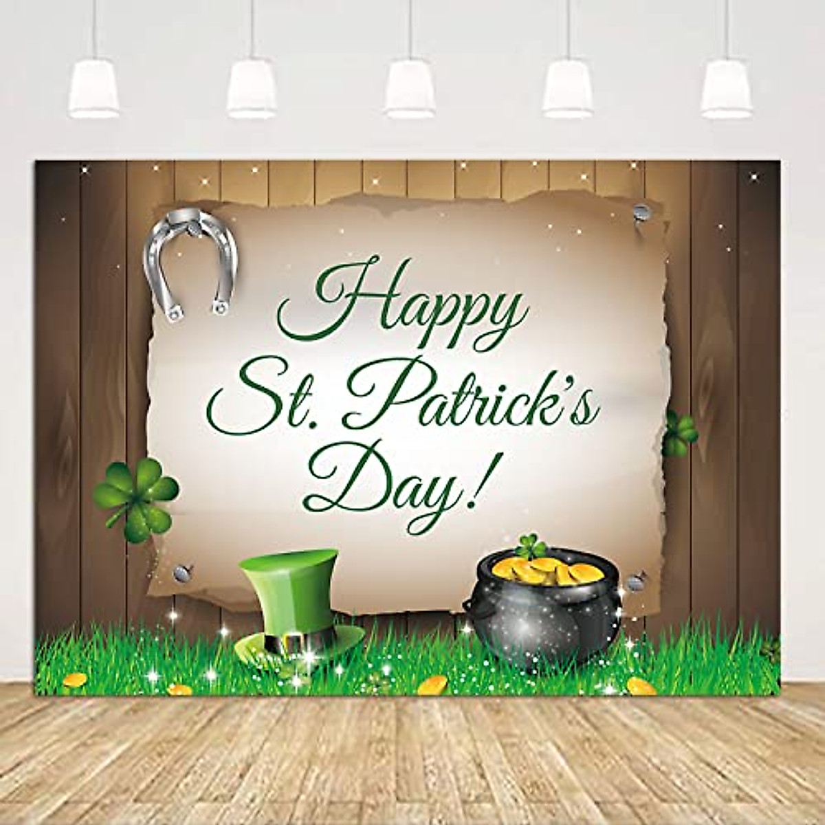 7x5ft Happy St.Patrick's Day Backdrop for Photography Irish Spring Lucky Green Shamrocks Gold Coins Photo Background for Saint Patrick's Day Party Decorations Banner Photo Booth