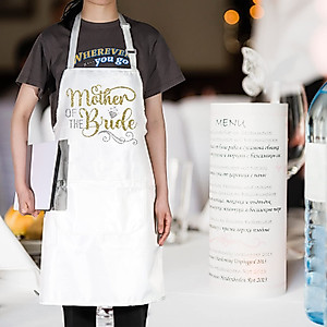 WZMPA Mother Of The Bride Wedding Party Apron Bridal Shower Gift Bride's Mother Adjustable Apron With Pocket (Mother Of Bride)