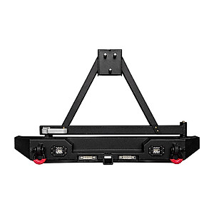 LUYWTE For 1997-2006 Wrangler TJ New Black Texture Steel Rear Bumper With Spare Tire Carrier&Lights&D-Rings