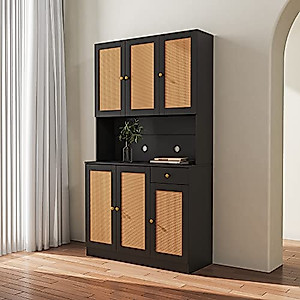 Goohome 70.87" Freestanding Kitchen Pantry, Buffet Sideboard Wardrobe& Kitchen 6-Doors, 1-Open Shelves and 1-Drawer, Tall Utility Storage Cabinet for Bedroom, Black