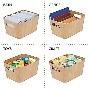 mDesign Wood Print Food Bin Box with Handles - Rustic Basket for Kitchen and Pantry Vegetable and Potato Storage - Perfect for Garlic, Onions, Fruit, and More - 12" Long - 2 Pack - Natural