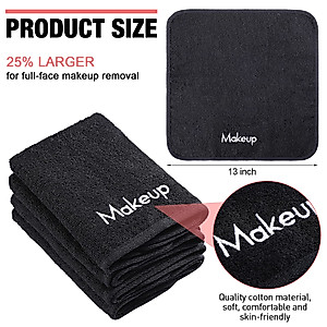 Chumia 18 Pcs Makeup Remover Towels 13 x 13 Face Cotton Washcloths with Makeup Embroidery Black Facial Reusable Makeup Remover Cloth Soft Cleansing Makeup Washcloths Holiday Gift for Women