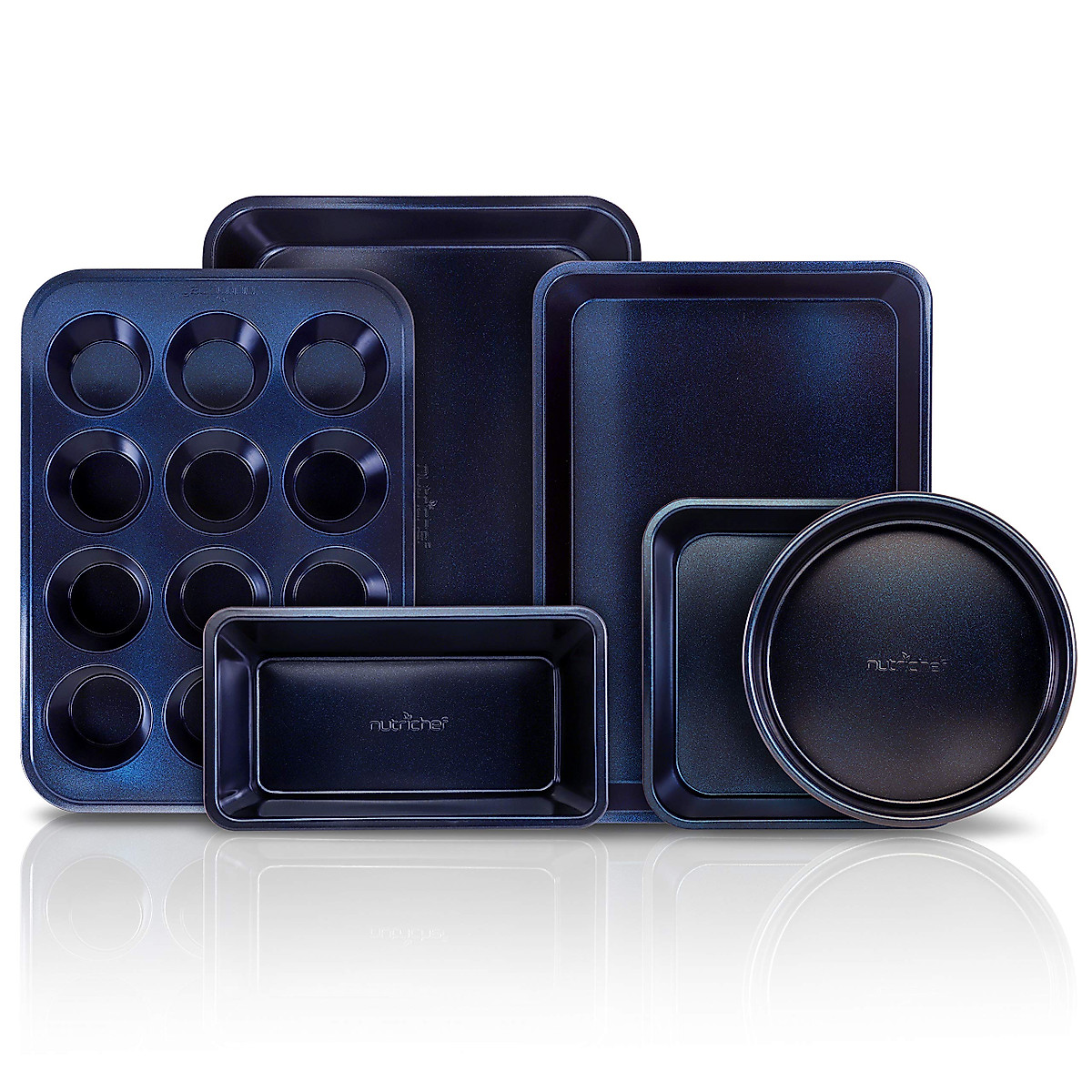 Non-Stick Kitchen Oven Baking Pans - Carbon Steel with Blue Diamond Coating Inside & Outside - NutriChef NCBK6TRB & Cookie Sheet Baking Pans, Blue Diamond, One size (NC2TRBU.5)