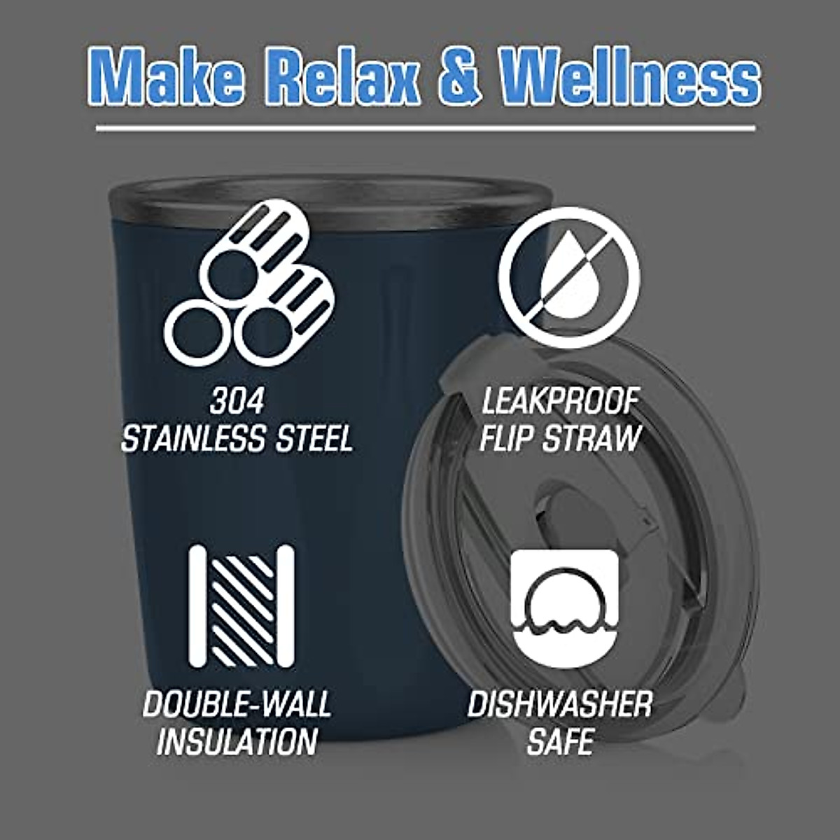 Rhovam Cooling Cup with Lid for Wine/Whisky/Beverages, 8.5 Oz Double Walled Silicone + Stainless Steel Freezable Drink Set of 1 (Blue)