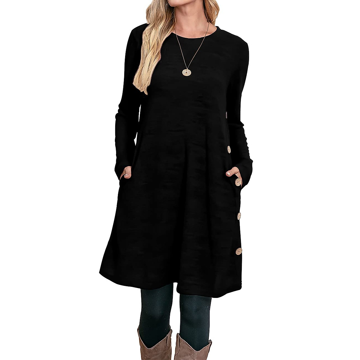 OFEEFAN Sweater Dresses for Women Tunics for Women to Wear with Leggings Black XL
