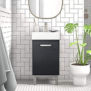 LUCA Kitchen & Bath LC17XKP Brielle 16.5” Single Sink Bathroom Vanity in Black with Porcelain Countertop-Freestanding or Wall Mounted