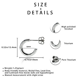 TGNEL Tiny Titanium Earrings Hoops Open C Titanium Hoops for Women Men, 2mm Thin Lightweight Round Surgical Grade Titanium Earrings Hypoallergenic for Sensitive Ear (9mm Silver)