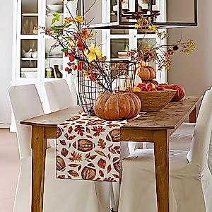 Fall Table Runner 13x72 Inch,Football with Maple Leaves Table Decors for Seasonal Harvest Autumn Thanksgiving Farmhouse Home Kitchen Dining Party