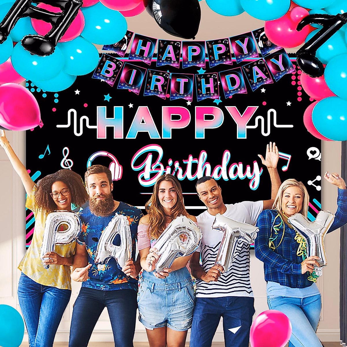 Music Party Supplies,155pcs Music Birthday Party Decorations & Music Tableware Set- Music Plates Cups and Napkins Tablecloth Balloons Backdrop etc...